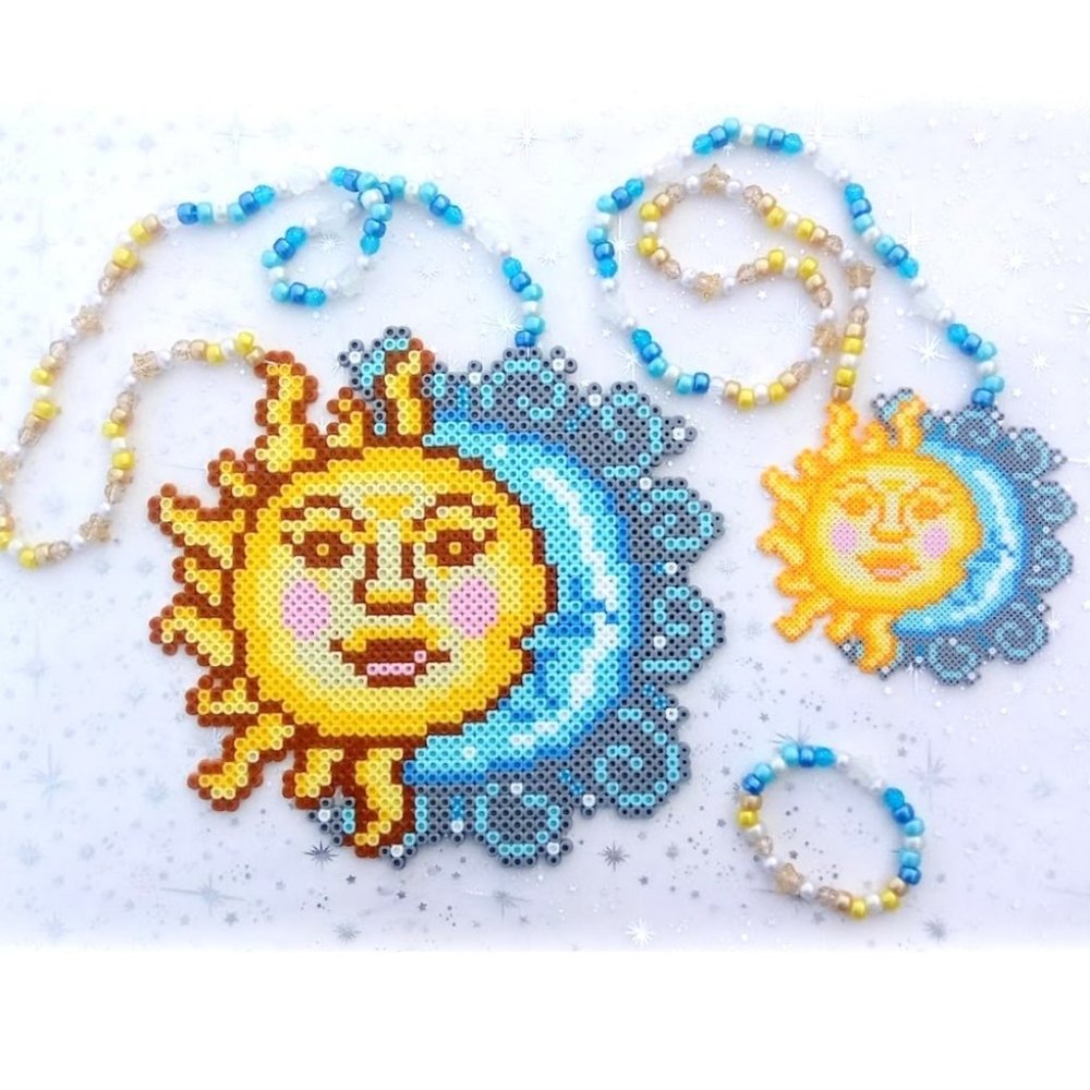 Sun & Moon Perler Bead Kandi Necklace And Bracelet - Gem